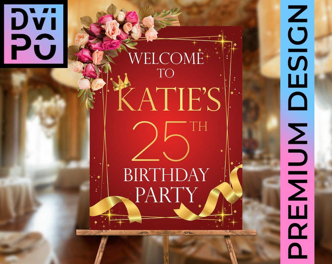 Luxury Inspired Birthday Party Poster in Royal Red and Blue, Queen Sign ...