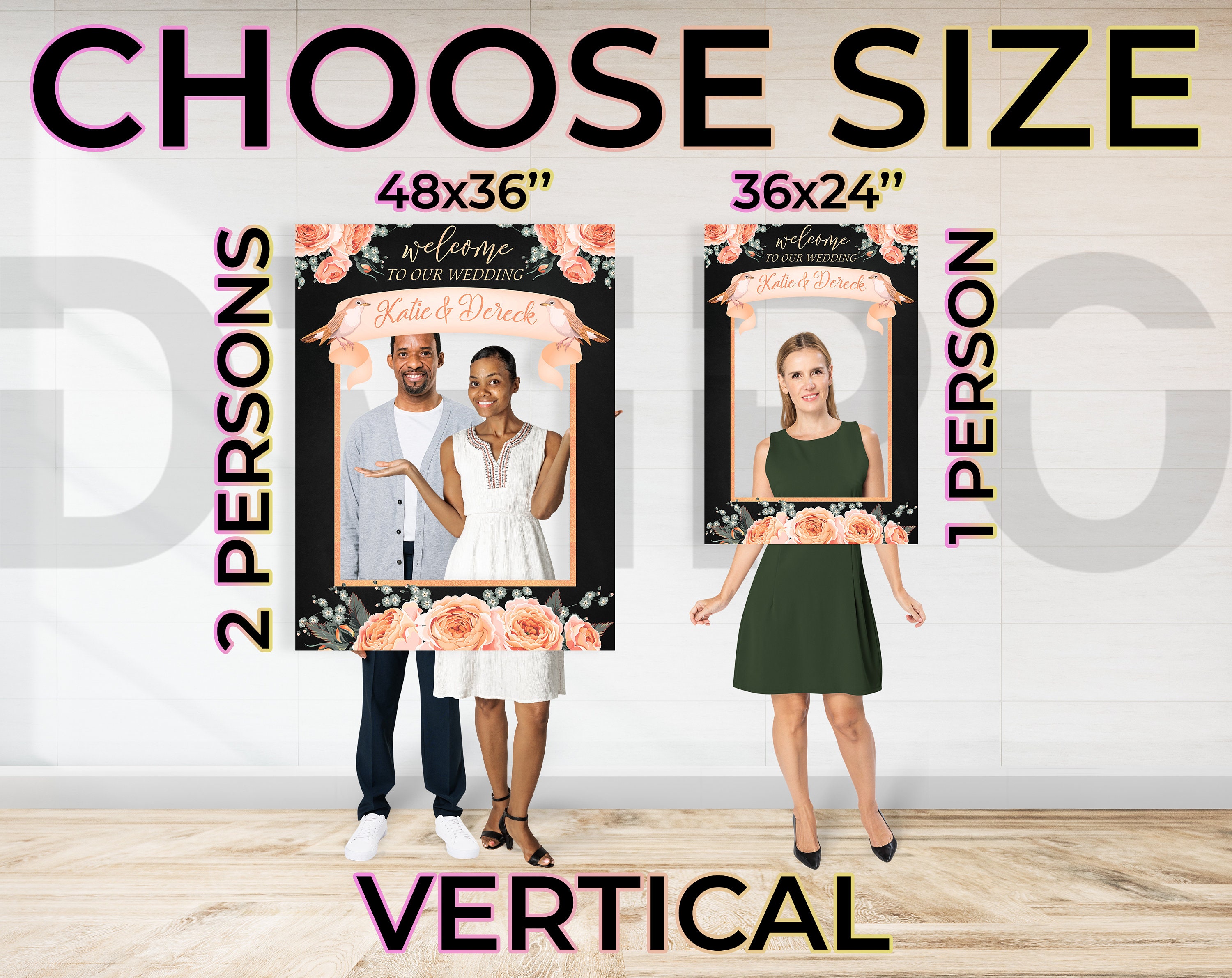 Personalized Wedding Photo Booth Frame With Birds and Peach | Etsy