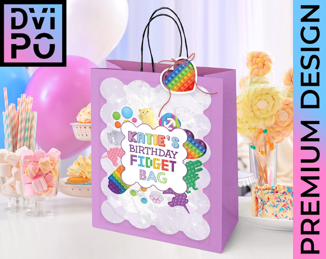Fidget Birthday Party Goody Bag Label, Bubble Fidget Toy Favor Bag Tag ...