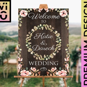 Rustic Personalized Wedding Poster With Floral Wreath, Wooden Wedding ...