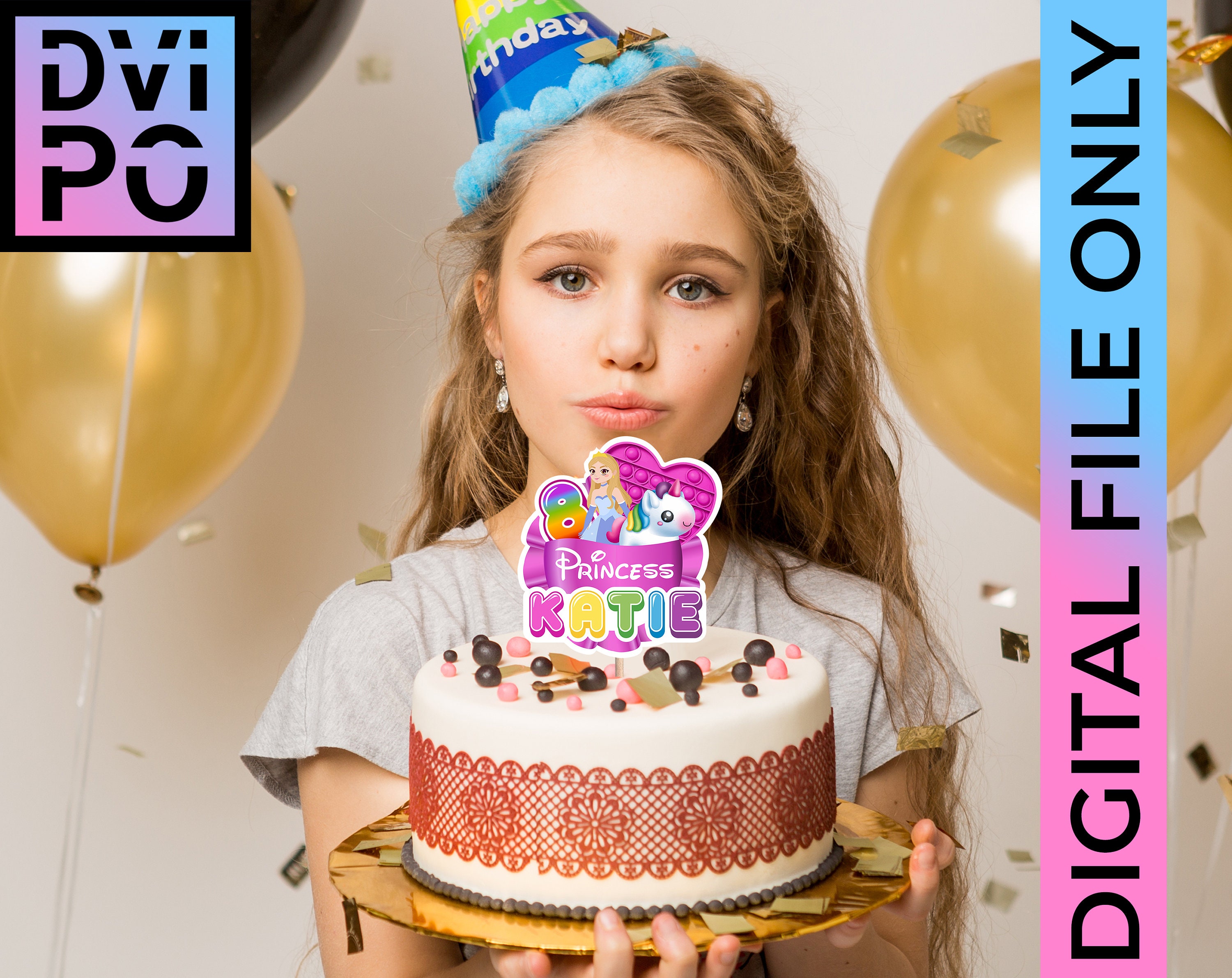 Personalized Fidget Two Side Cake Topper for Girl Rainbow | Etsy
