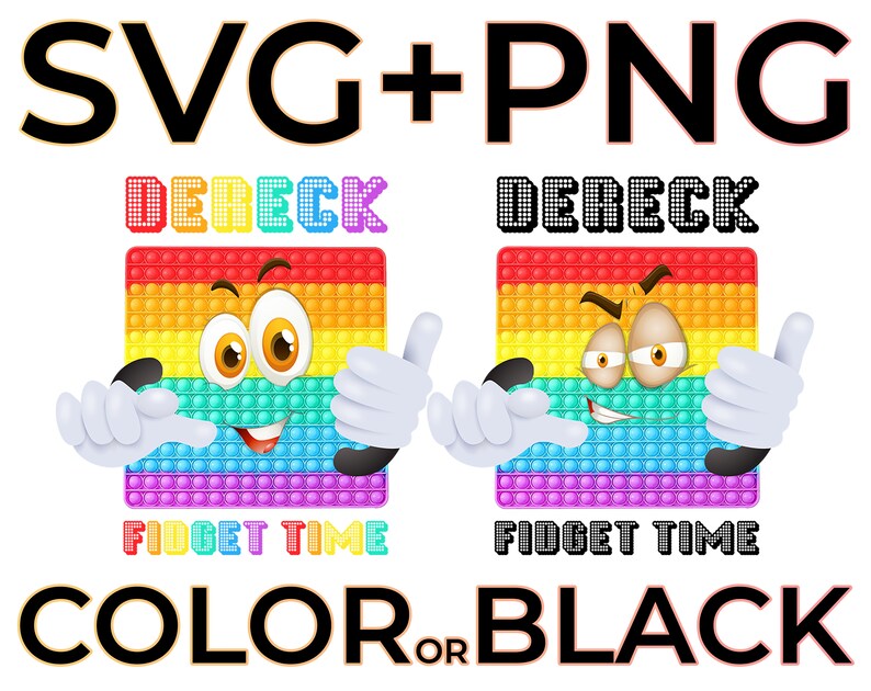 Personalized Fidget Time SVG/PNG Files Cartoon Pop Square - Etsy