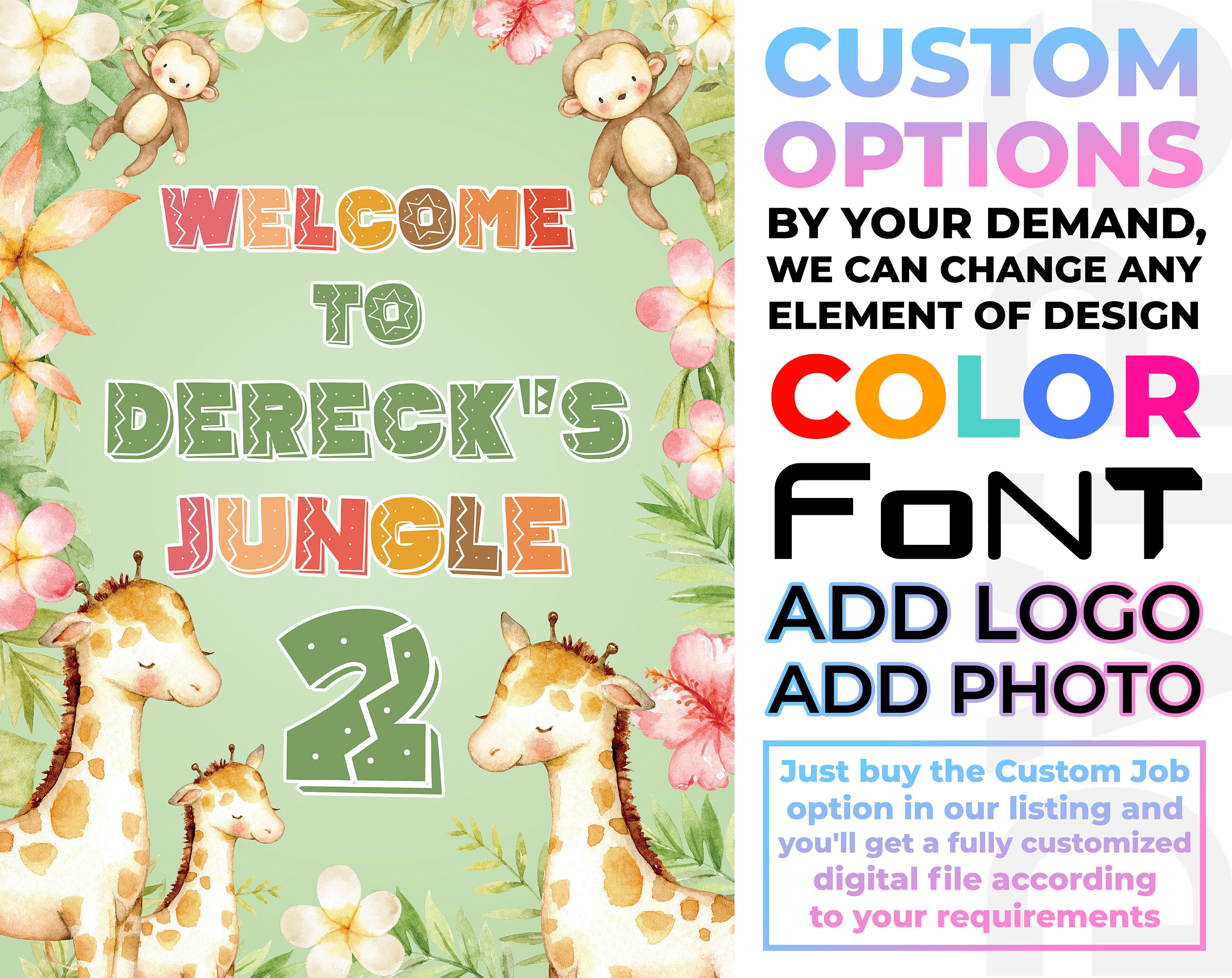 Safari Jungle Birthday Party Poster With Animals in Pink and - Etsy