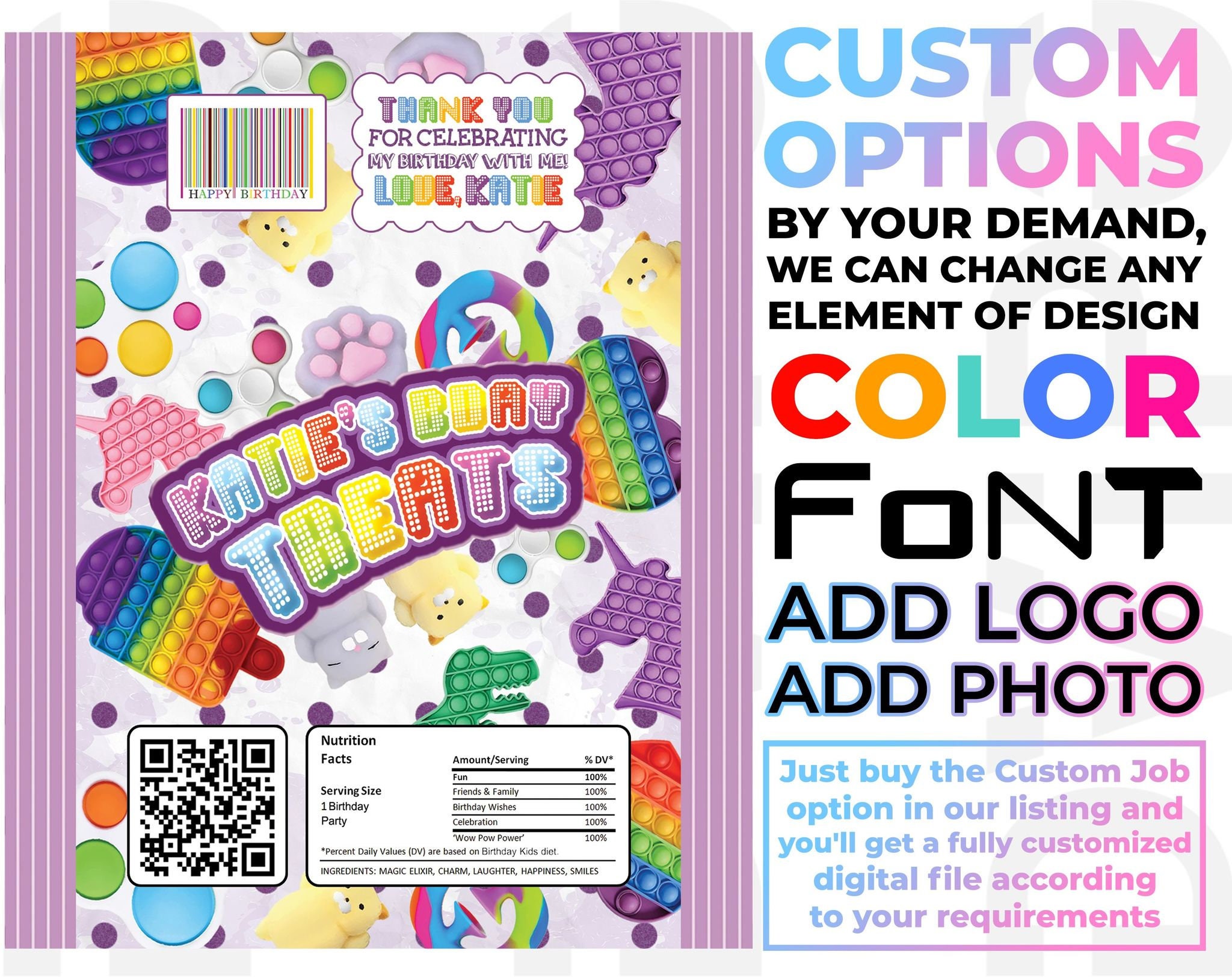 Push Bubble Fidget Rice Treats Label for Pop Birthday | Etsy