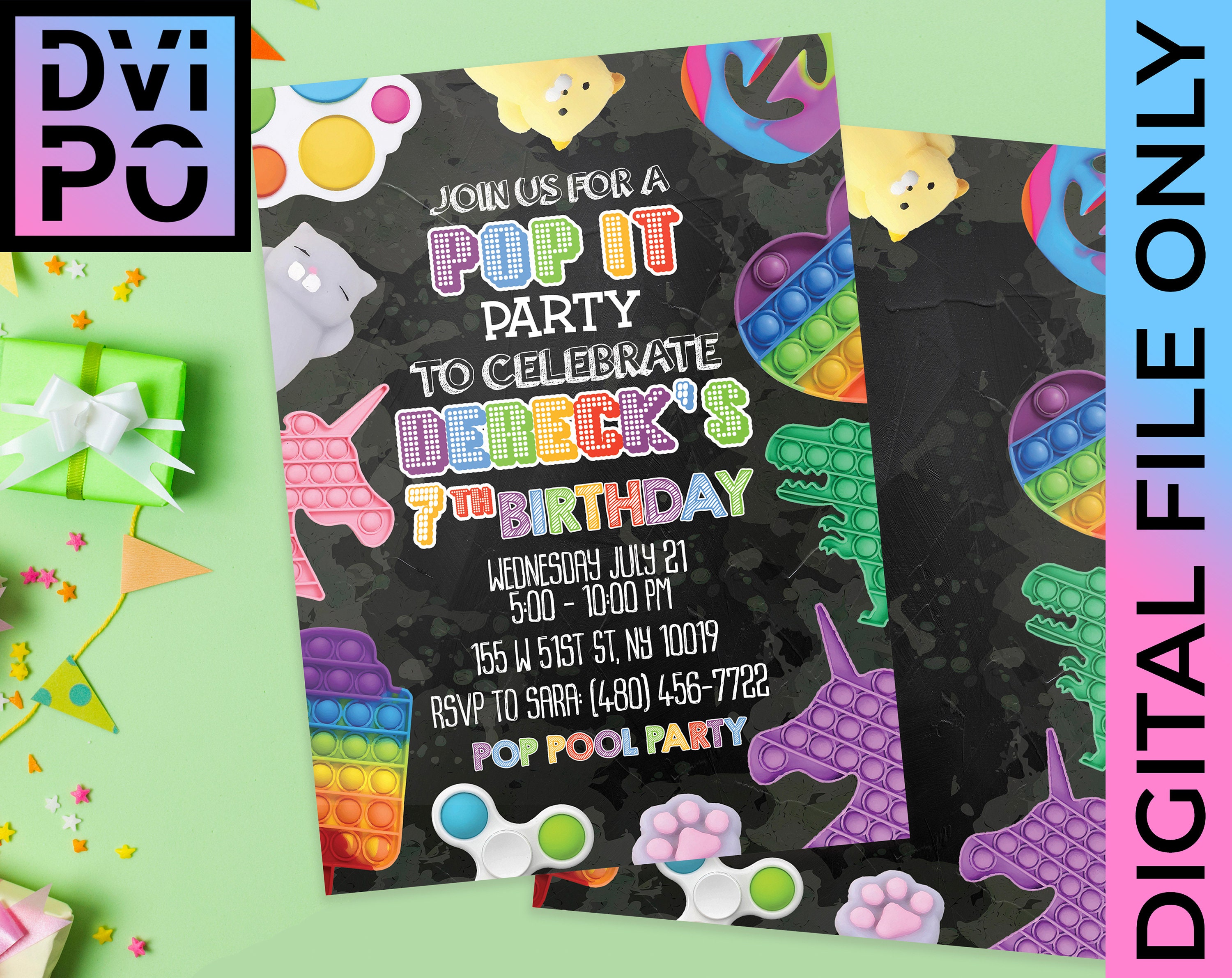 Push Bubble Fidget Toy Birthday Party Personalised Invitation, Simpl ...
