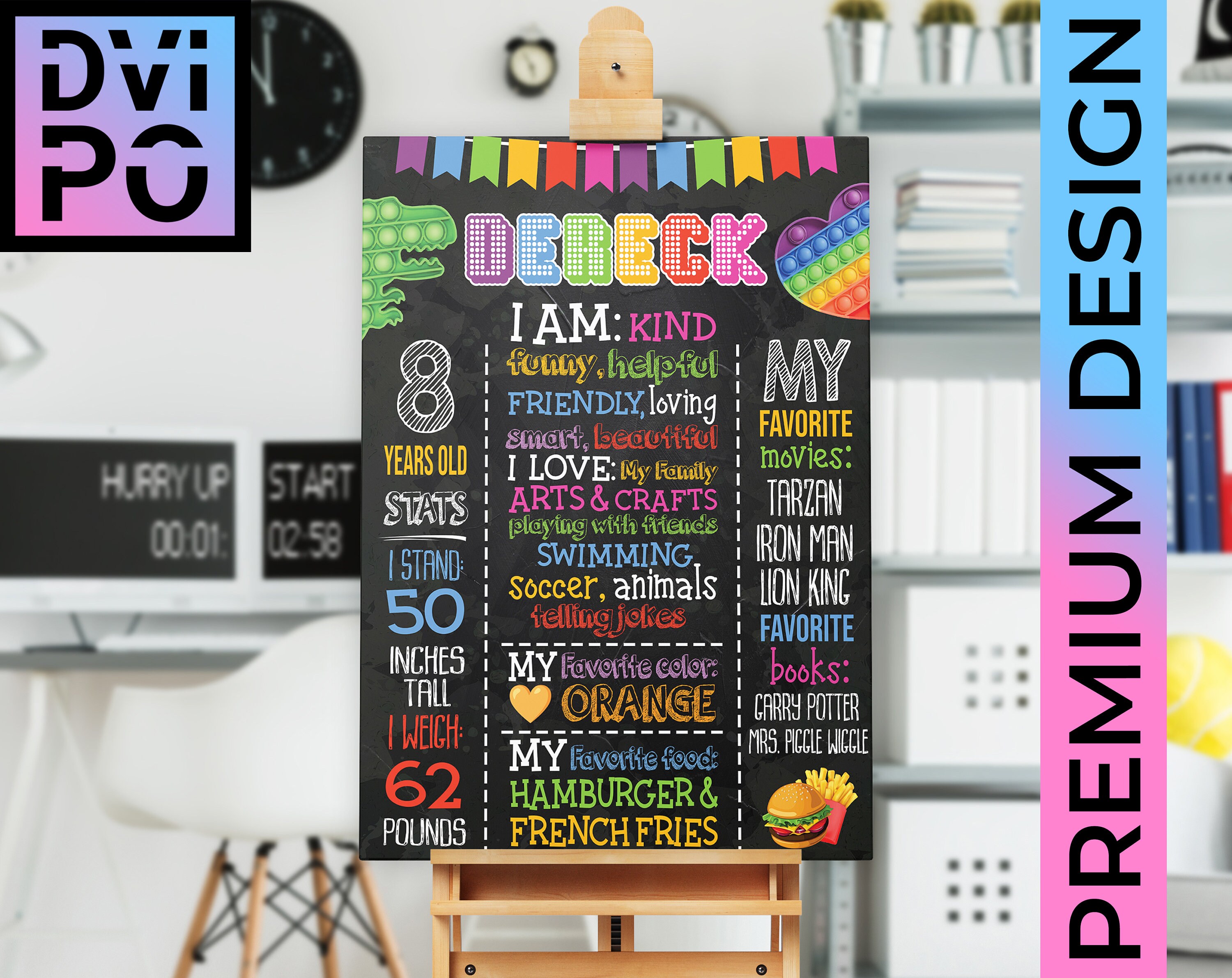 Push Bubble Fidget Toy Birthday Party Chalkboard Poster, I Love Fidget ...