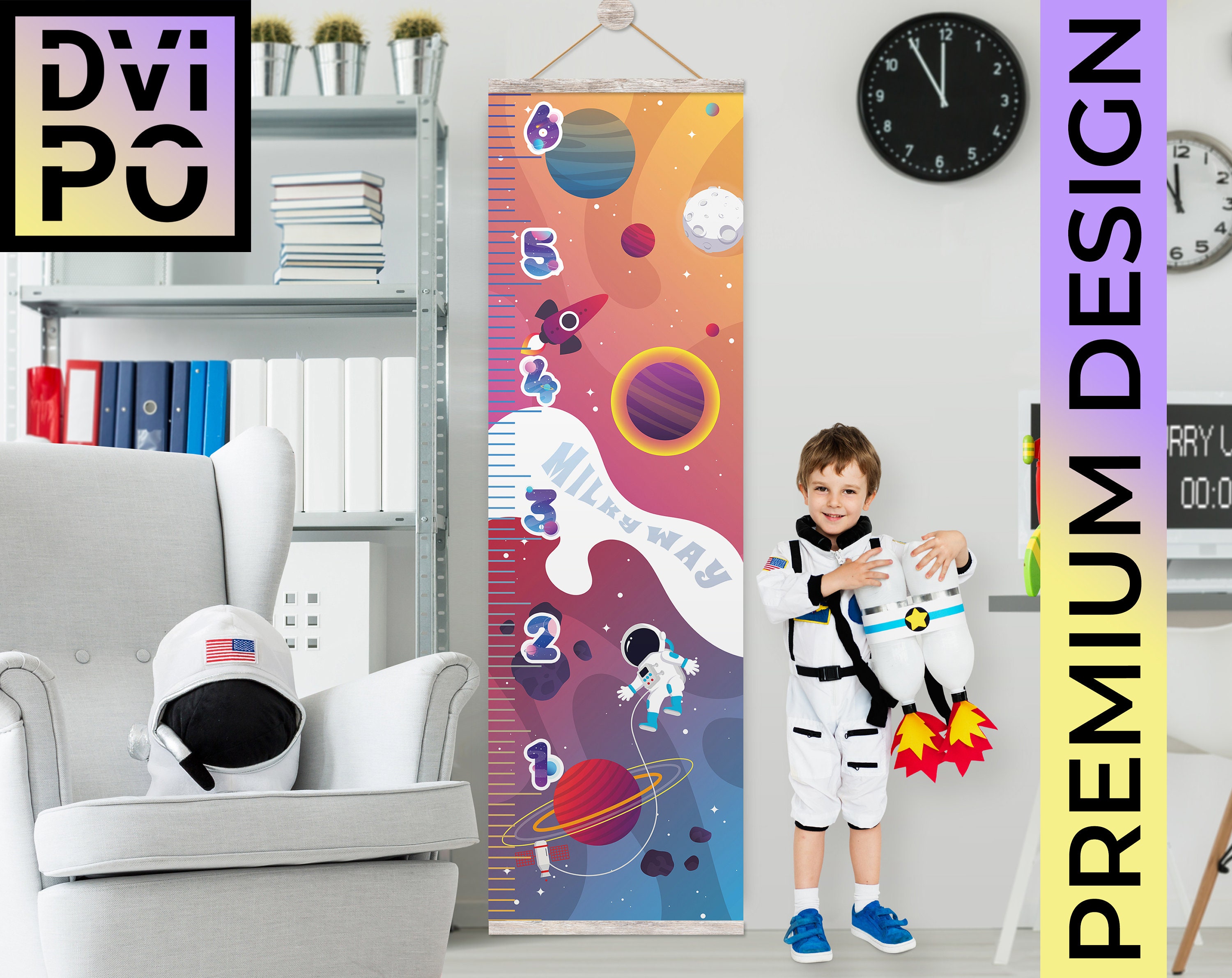 Space Growth Chart SVG With Astronaut, Planets and Spaceships, Kids ...