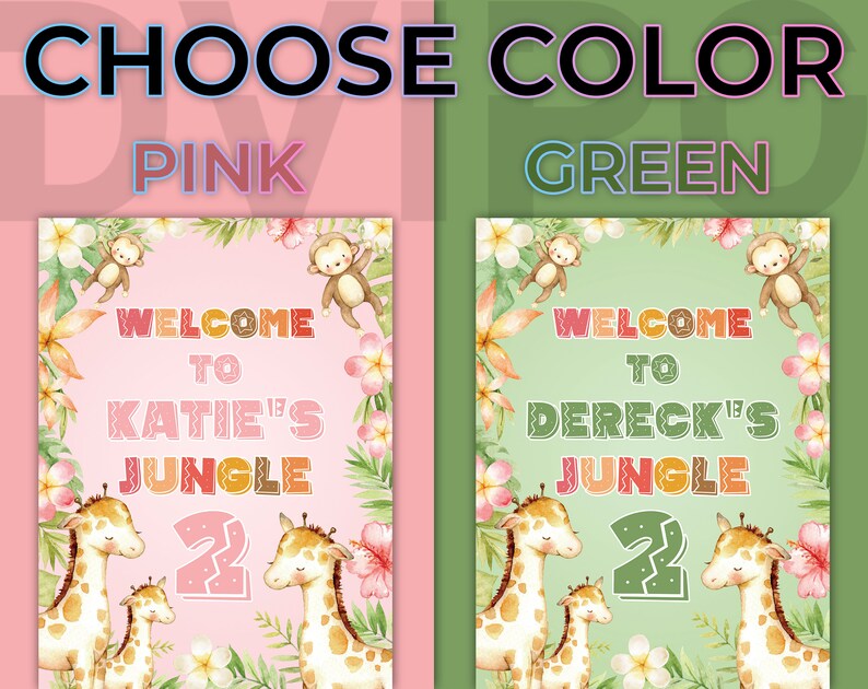 Safari Jungle Birthday Party Poster With Animals in Pink and - Etsy