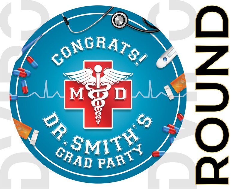 Doctor Graduation Party Round Poster in Blue Thank You - Etsy