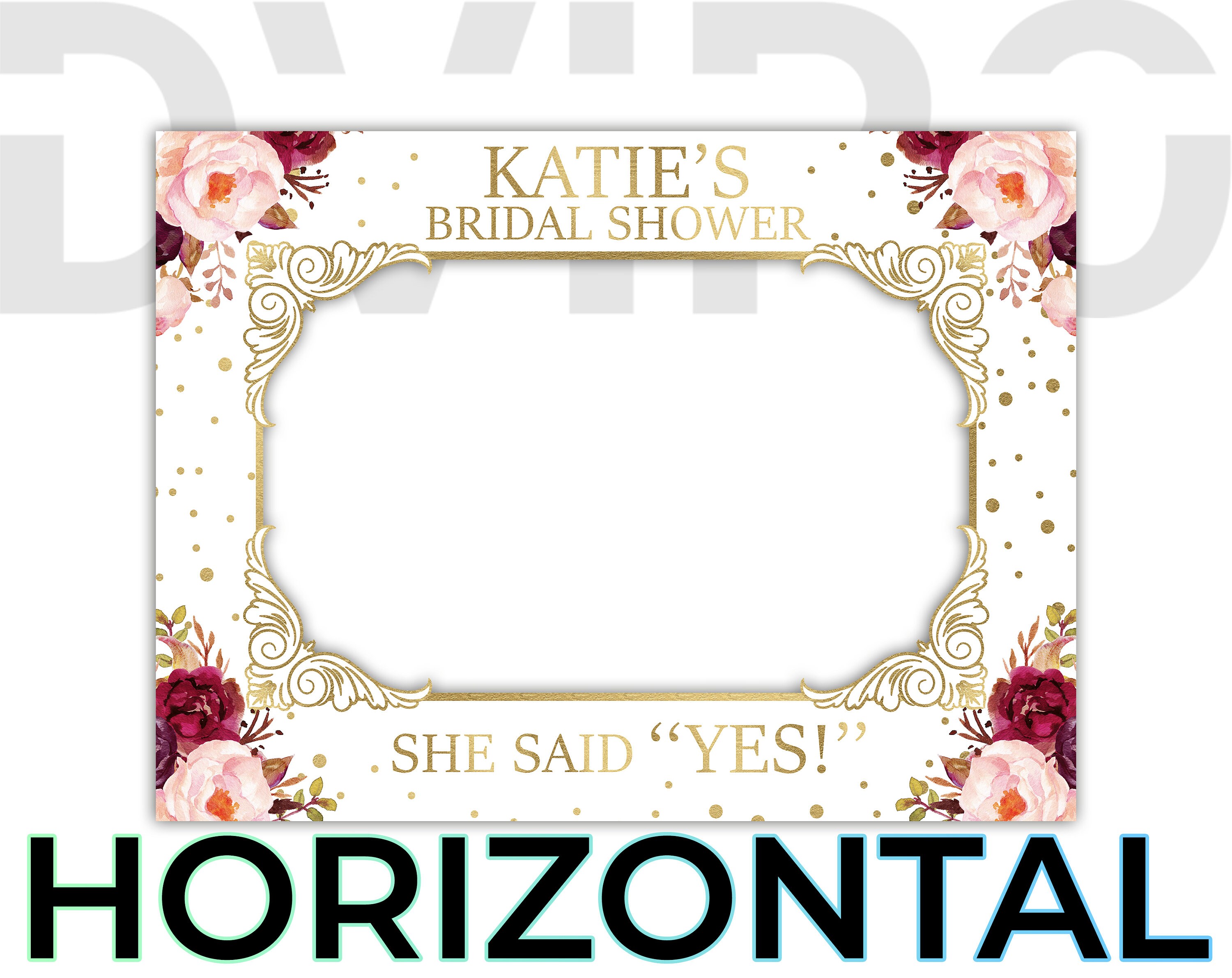 Royal Roses Bridal Shower Photo Booth Frame in Luxury Gold and Rose ...