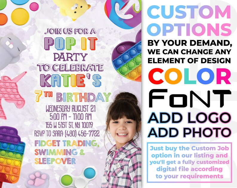 Push Bubble Fidget Toy Birthday Party Add Photo Invitation - Etsy