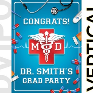 Medical Doctor Graduation Party Poster in Blue, Med Student, Red Cross ...