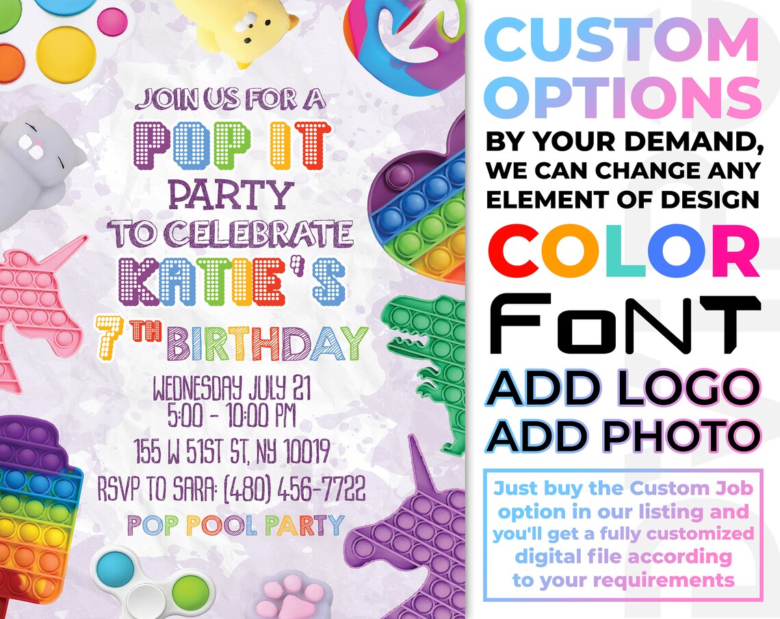 Push Bubble Fidget Toy Birthday Party Persanolized Invitation | Etsy