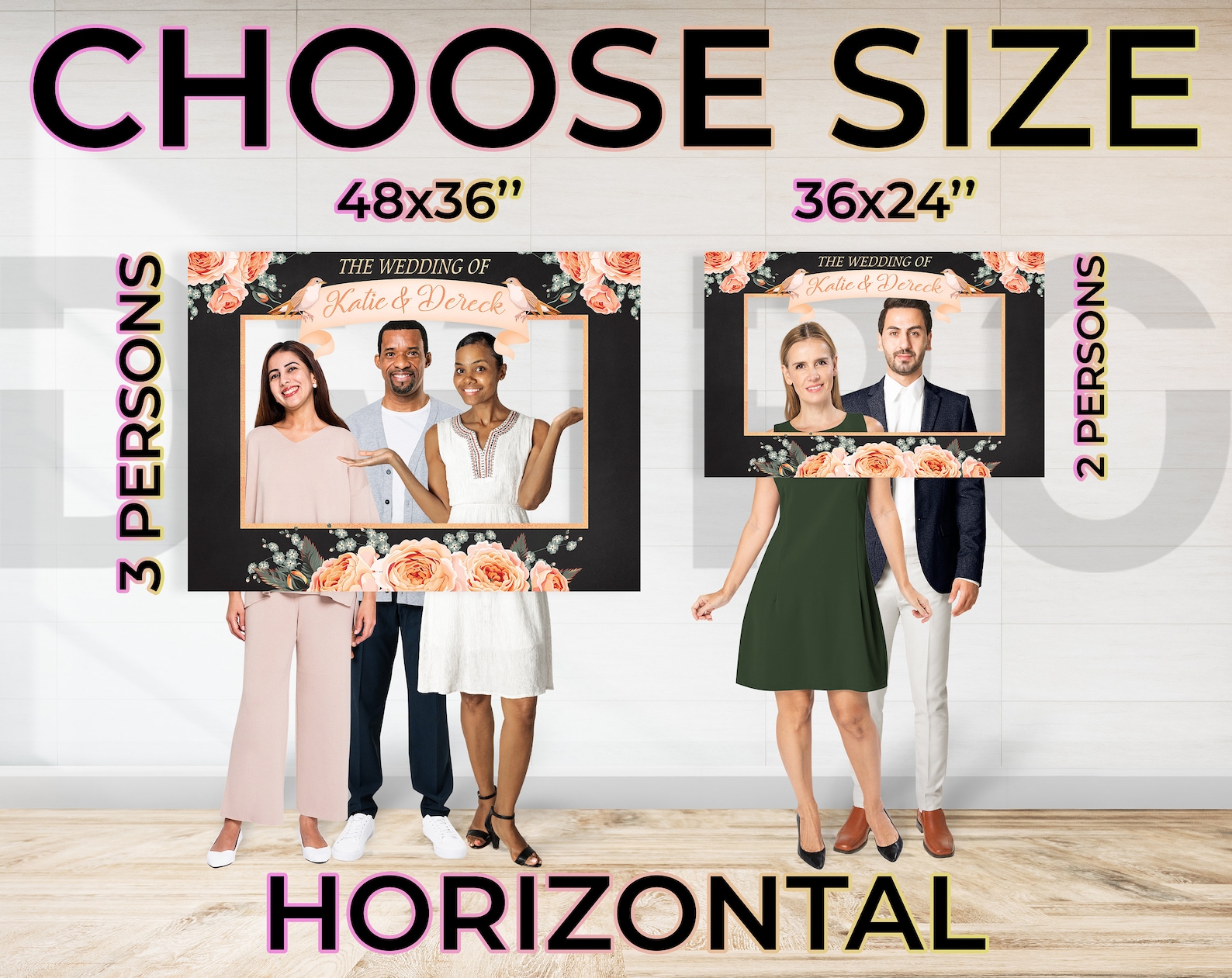 Personalized Wedding Photo Booth Frame With Birds and Peach | Etsy