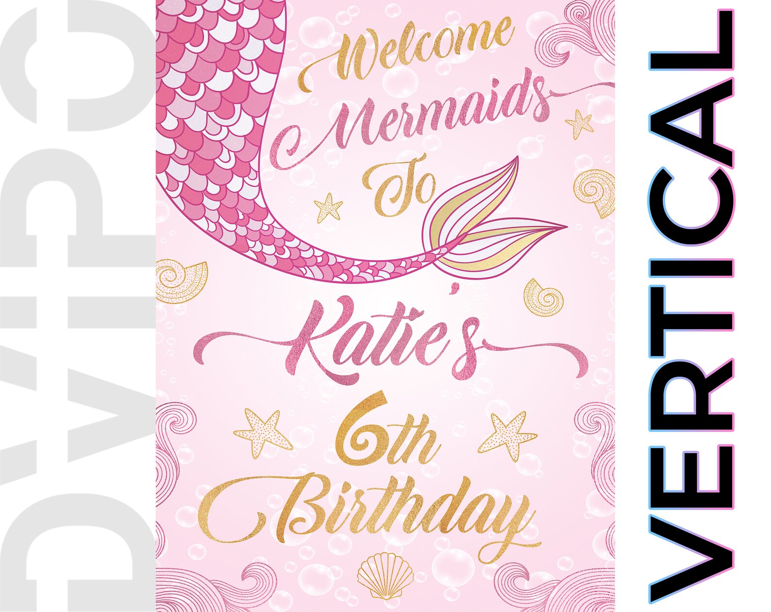 Mermaids Theme Kids Birthday Poster in Pink and Blue, Under the Sea ...