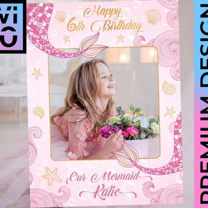 Mermaids Theme Kids Birthday Photo Booth Frame in Pink and Blue, Under ...