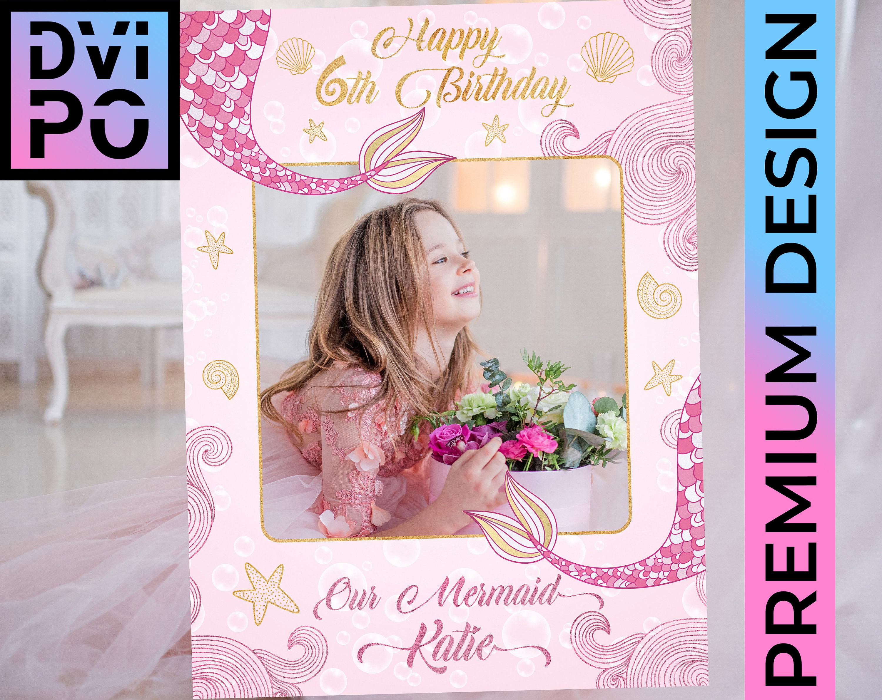Mermaids Theme Kids Birthday Photo Booth Frame in Pink and Blue, Under ...