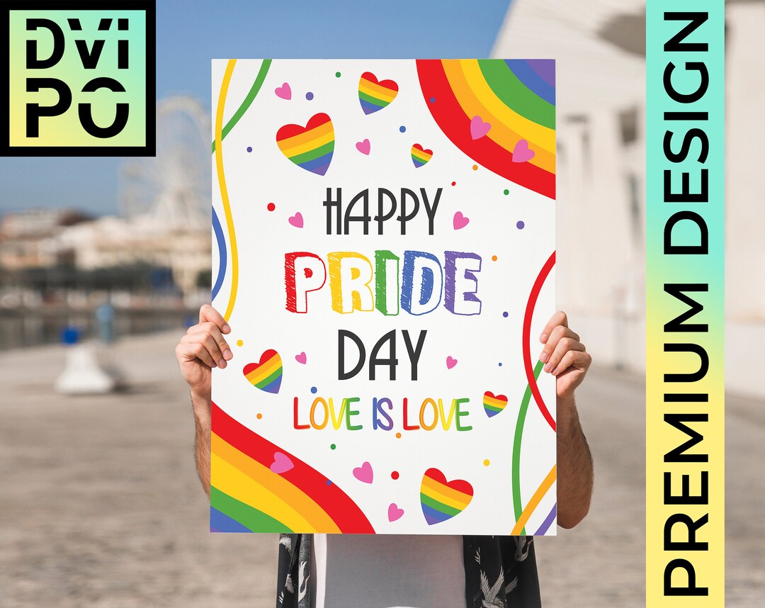 Happy LGBTQ Pride Day Celebration Poster With Rainbow Ribbon, Love is ...