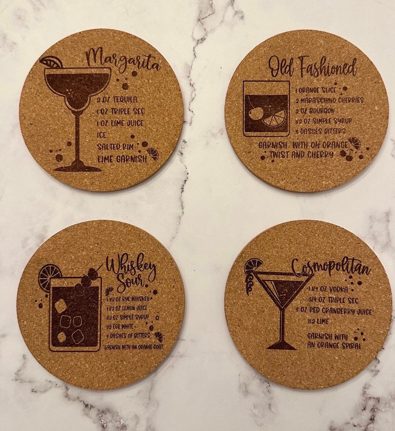 Cocktail Recipe Coasters slate and Cork - Etsy Australia