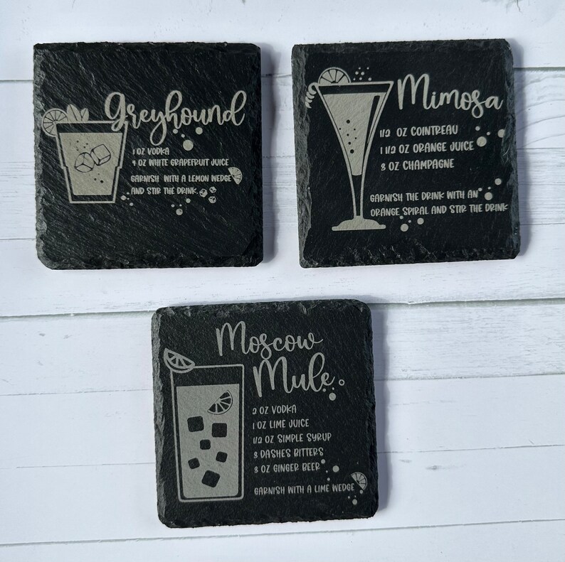 Cocktail Recipe Coasters slate and Cork - Etsy Australia