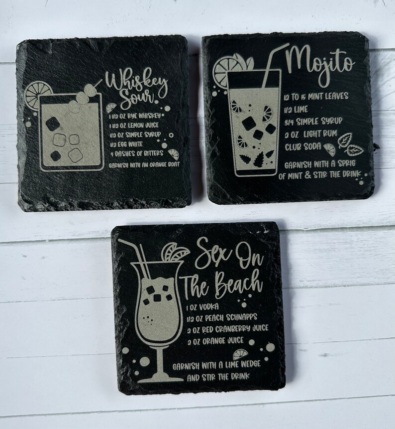 Cocktail Recipe Coasters (slate and Cork) - Etsy