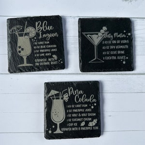 Cocktail Recipe Coasters (slate and Cork) - Etsy