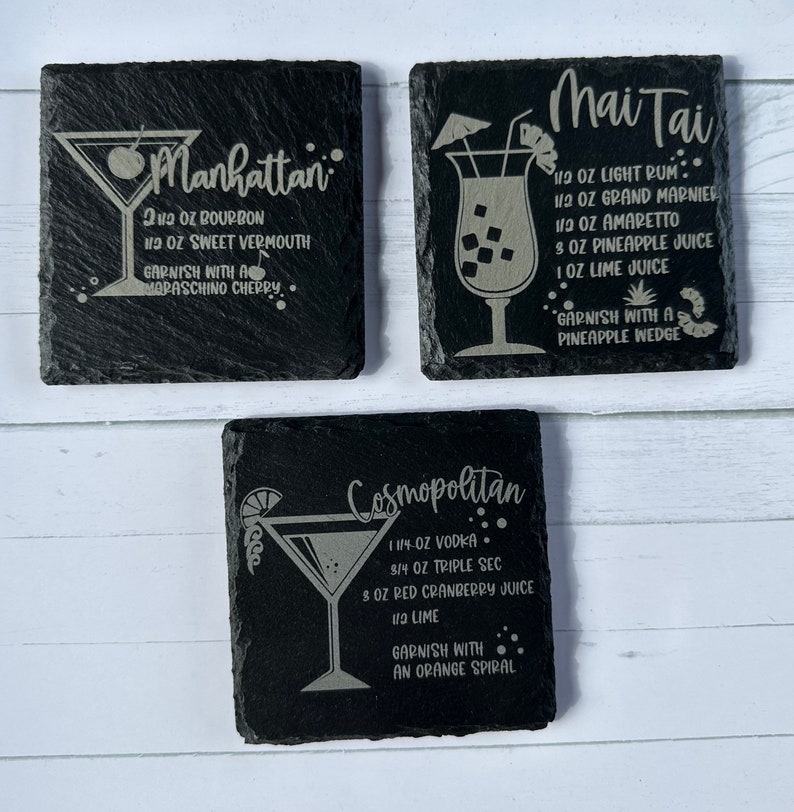 Cocktail Recipe Coasters (slate and Cork) - Etsy