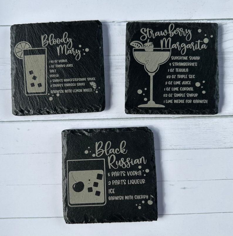 Cocktail Recipe Coasters (slate and Cork) - Etsy