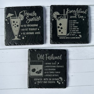 Cocktail Recipe Coasters (slate and Cork) - Etsy