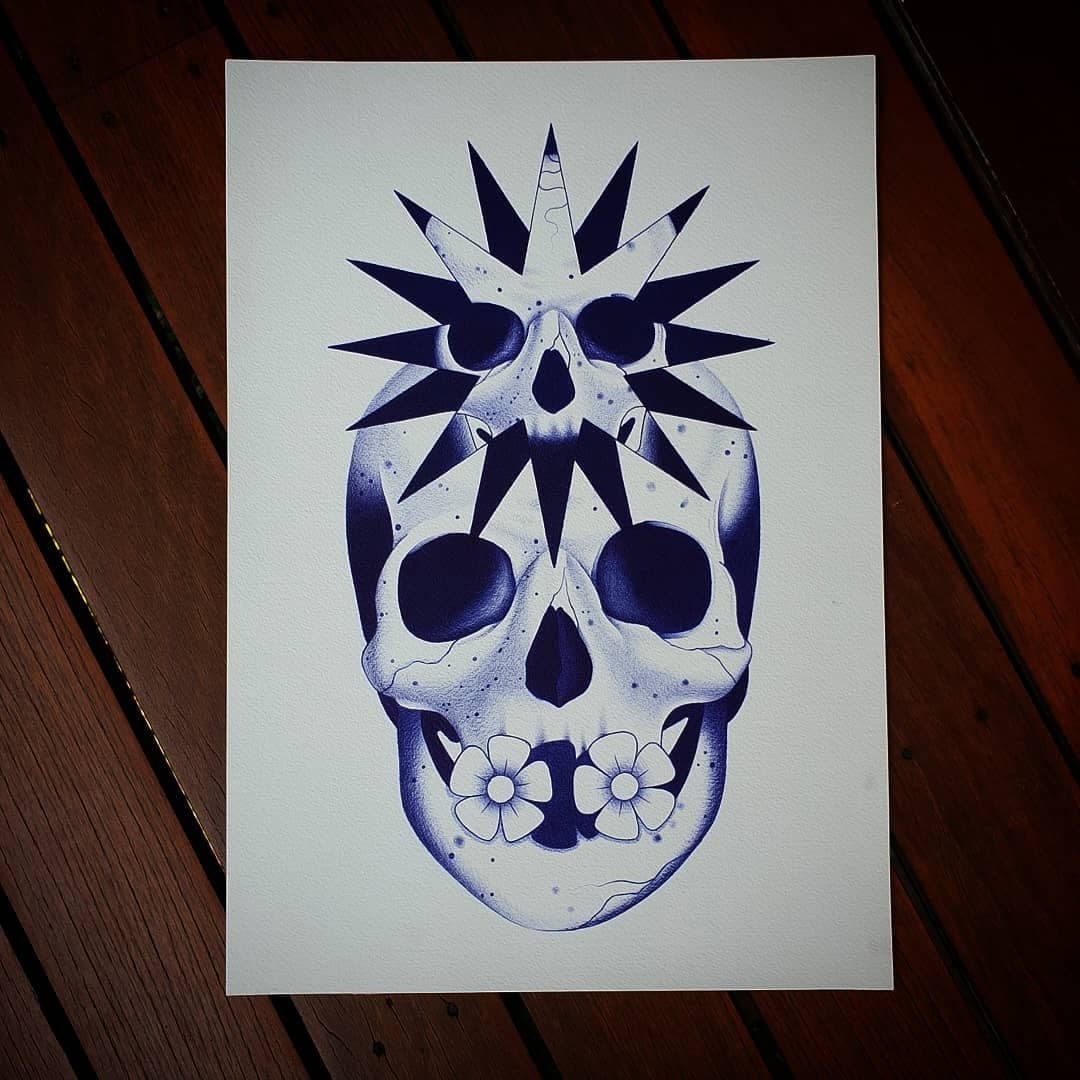 Original Skull Ballpoint Pen Drawing - Etsy