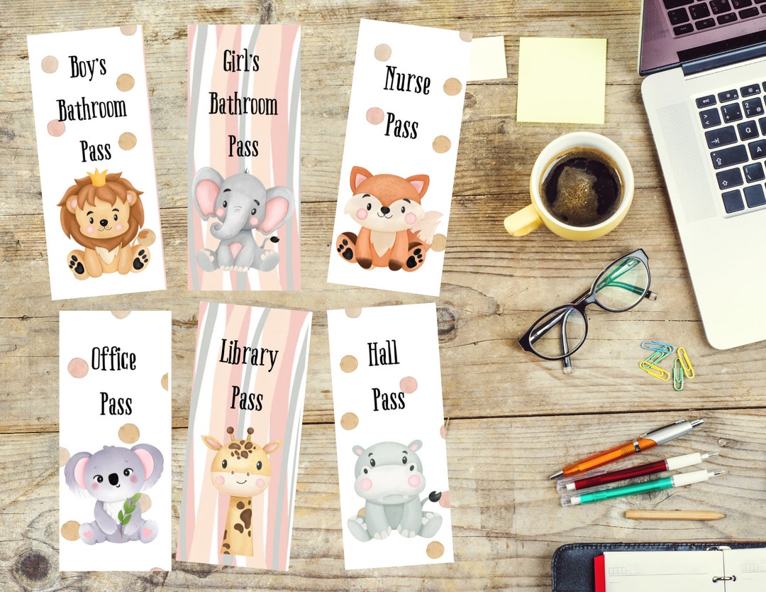 Hall Pass Bathroom Printable Digital Download Cute Baby Animals Nurse ...
