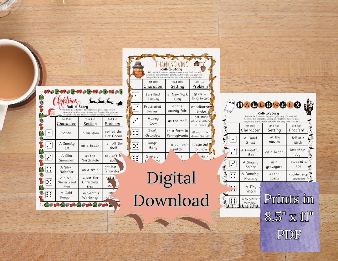 Roll a Story Holiday Story Starters Halloween Thanksgiving Christmas ...