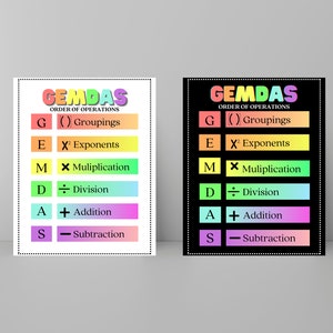 Set of 2 GEMDAS Posters, Order of Operations, Math Learning Poster ...