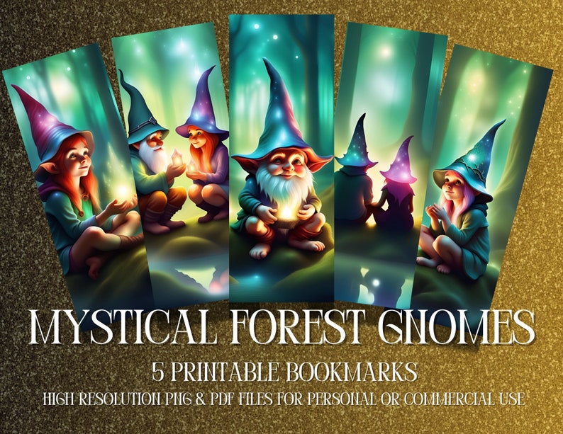 Set of 5 Mystical Forest Garden Gnome Printable Bookmarks Magical ...