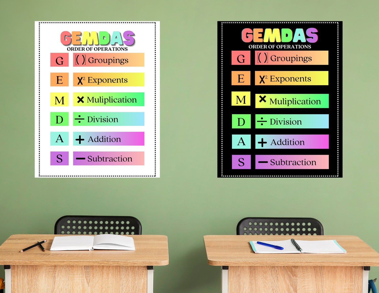 Set of 2 GEMDAS Posters, Order of Operations, Math Learning Poster ...