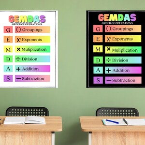 Set of 2 GEMDAS Posters, Order of Operations, Math Learning Poster ...