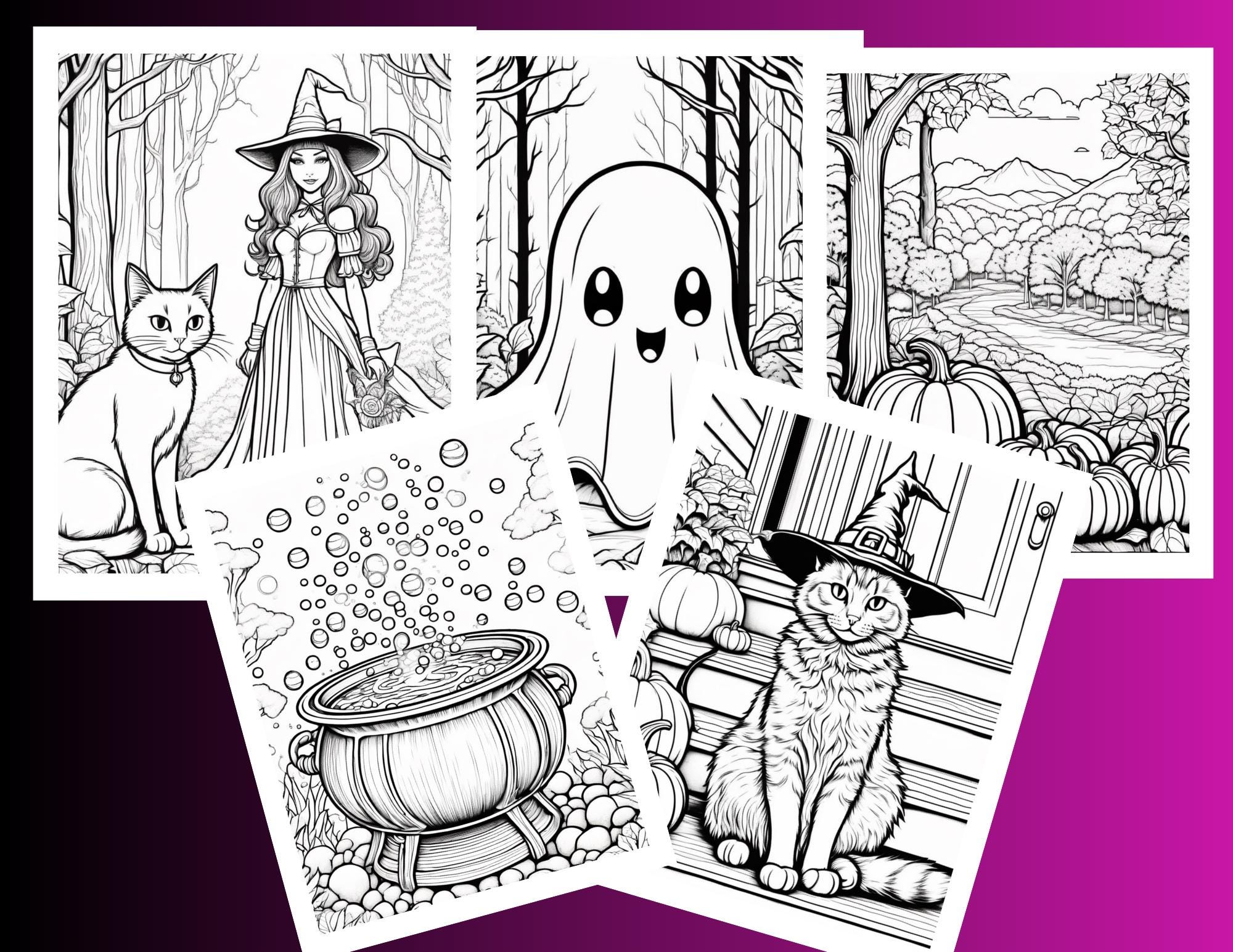 10 Halloween Coloring Pages for All Ages, Coloring Book, Witch ...