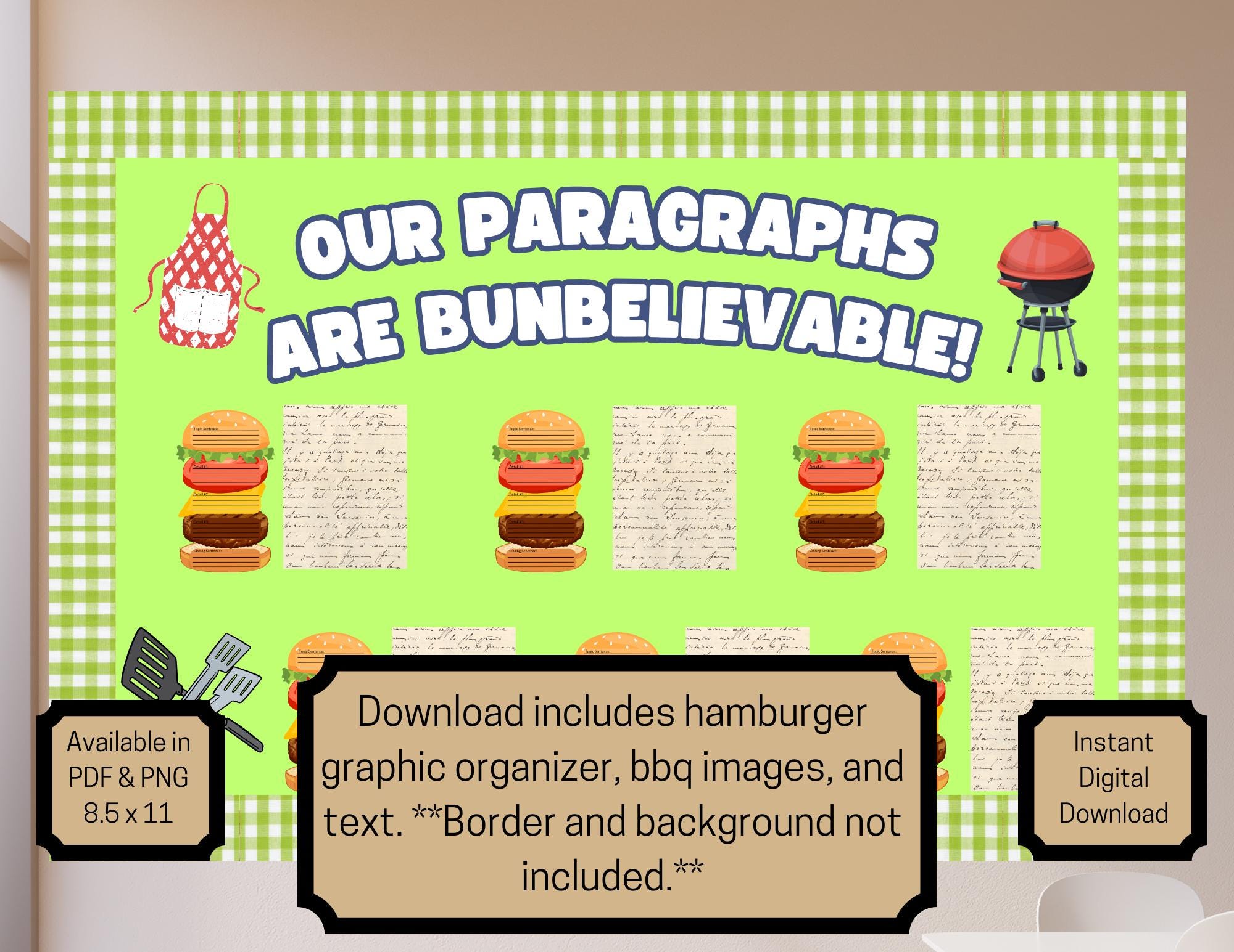 Hamburger Paragraph Organizer Bulletin Board Digital Download ELA ...