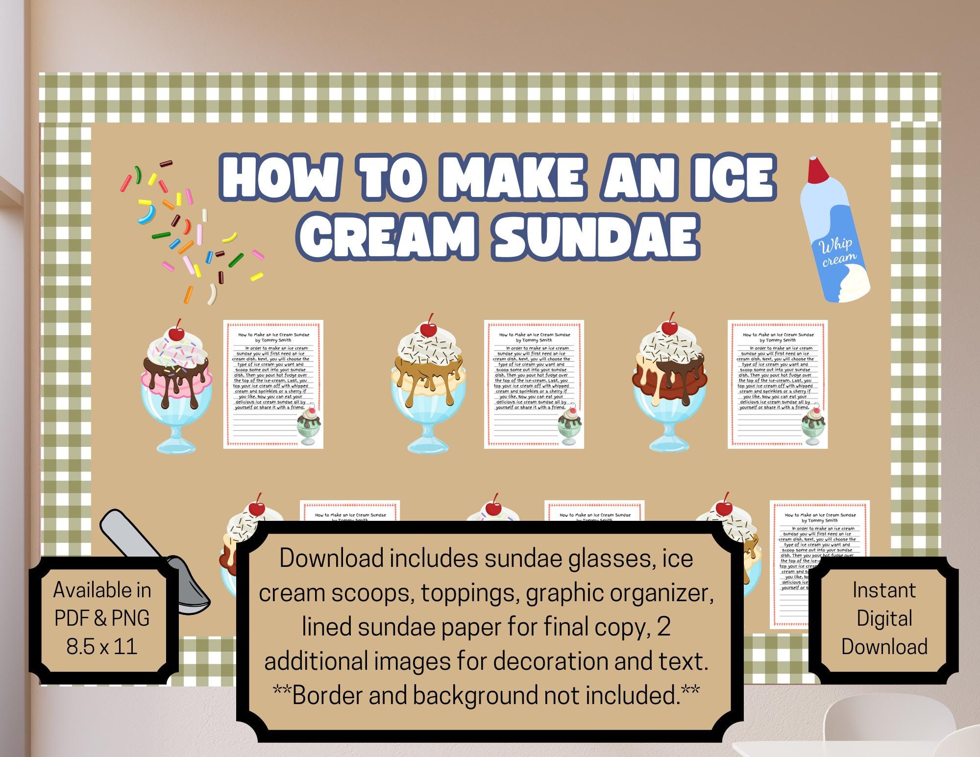 Sequence Writing Activity Bulletin Board Ice Cream Digital Download ELA ...