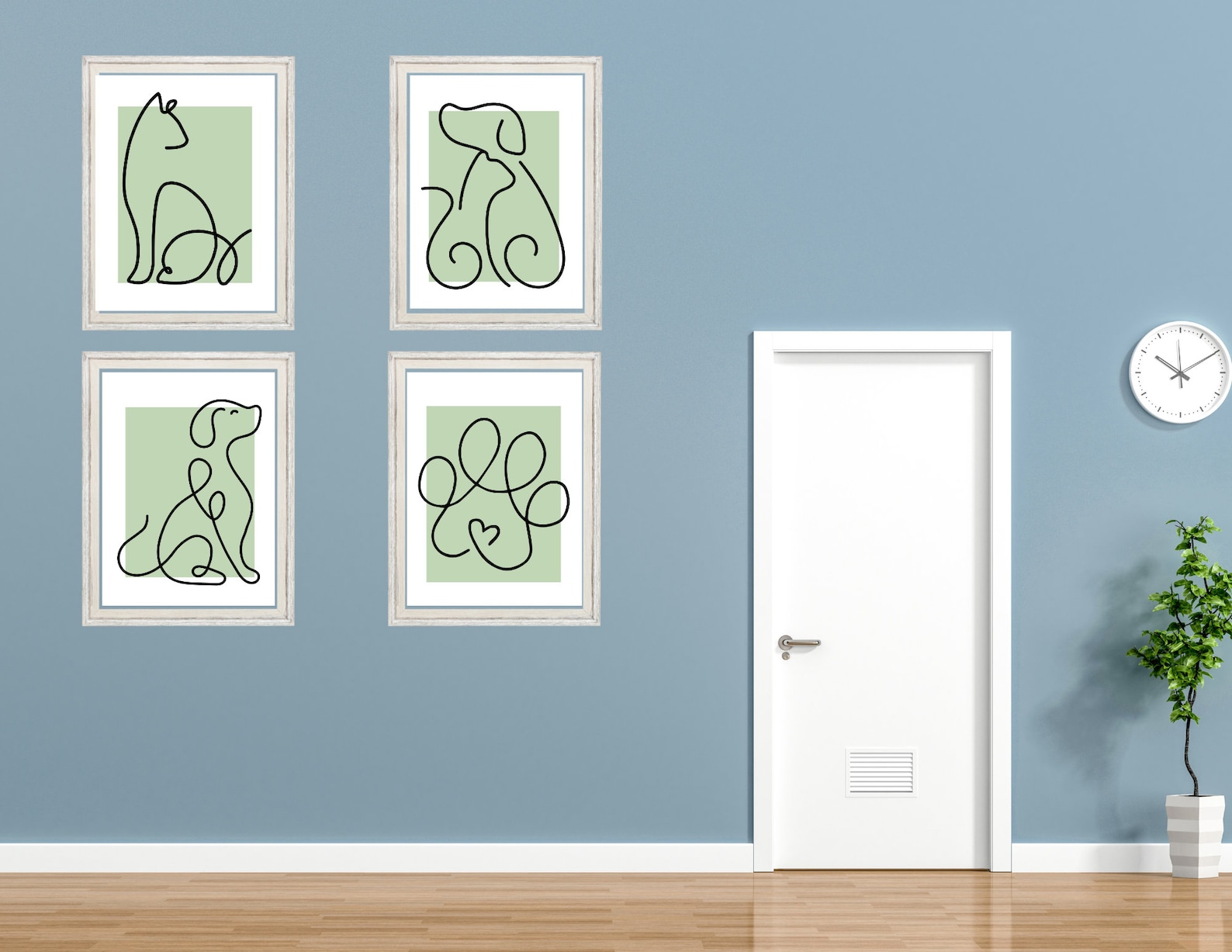 4 Minimalist Abstract One Line Art Dog Cat Posters Veterinary Office ...
