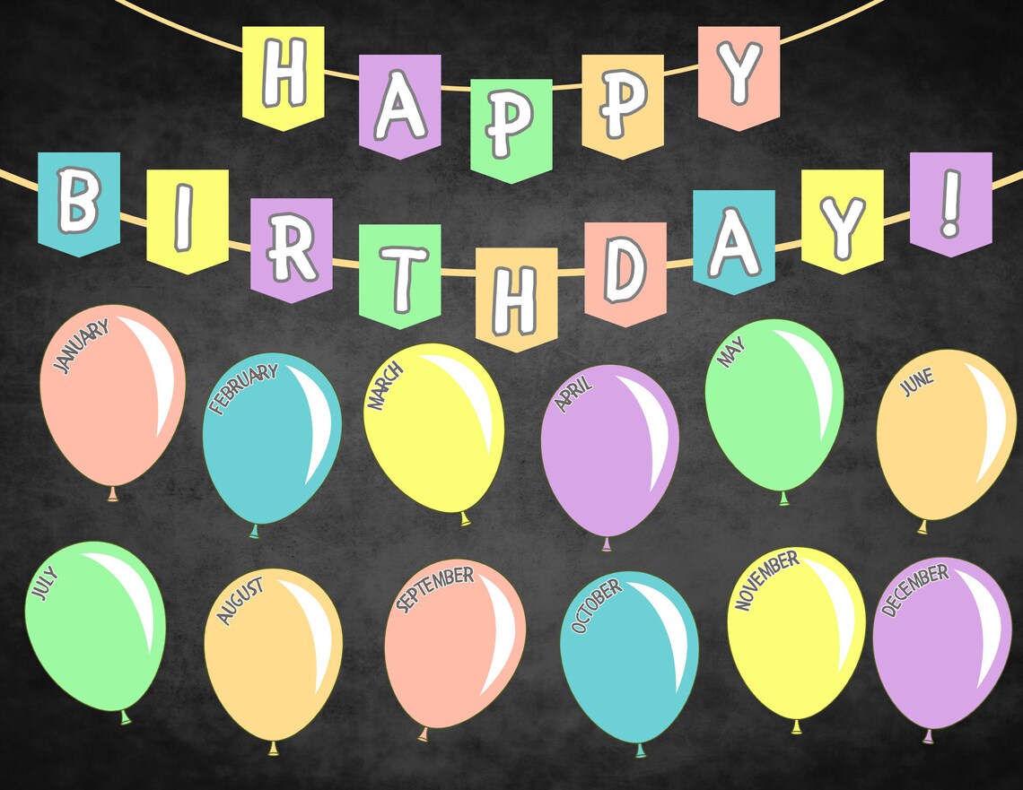 Birthday Chart Elementary Classroom Balloons Digital Download Printable ...