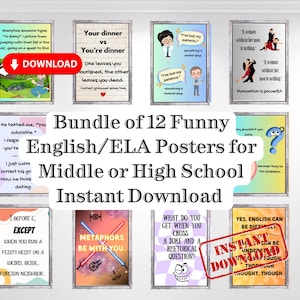 English ELA Funny Posters Teacher Memes Bundle of 12 Printable Digital ...