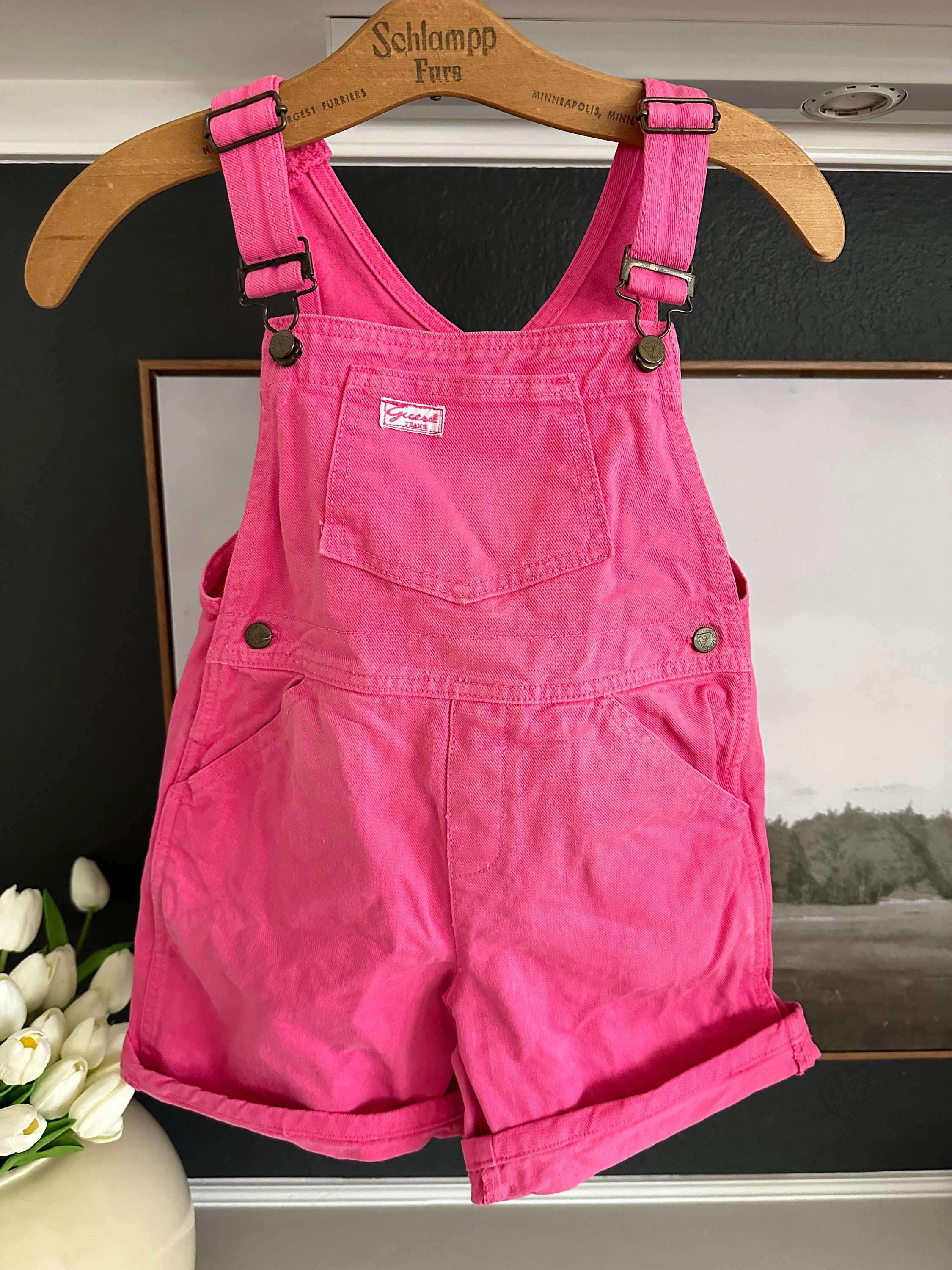 90s Baby Guess Pink Denim Short All, Overall Romper, Toddler Size 5 ...
