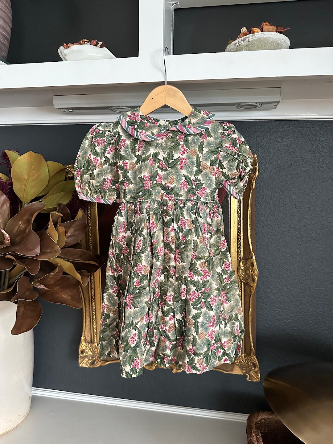 90s Catherine Rebecca Winter Dress With Pine Cones, Greenery and Winter ...