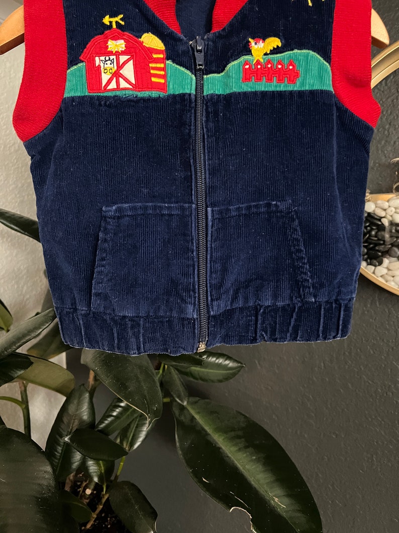 80s Toddler Corduroy Vest With Farm Scene in Primary Colors Size 12 ...