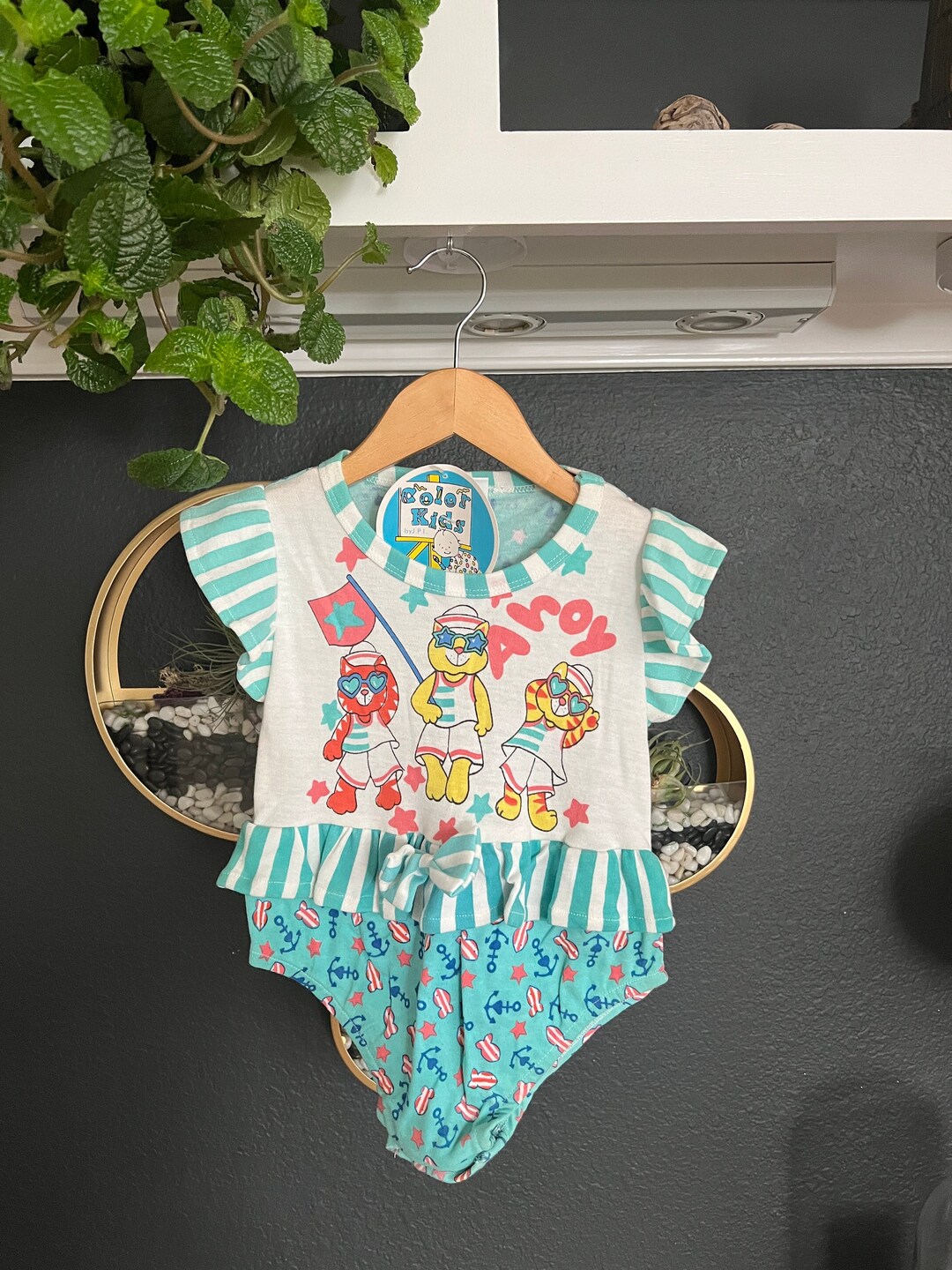 Vintage 90s Girls Bubble Suit / Romper, Color Kids by JPI Cat One Piece ...