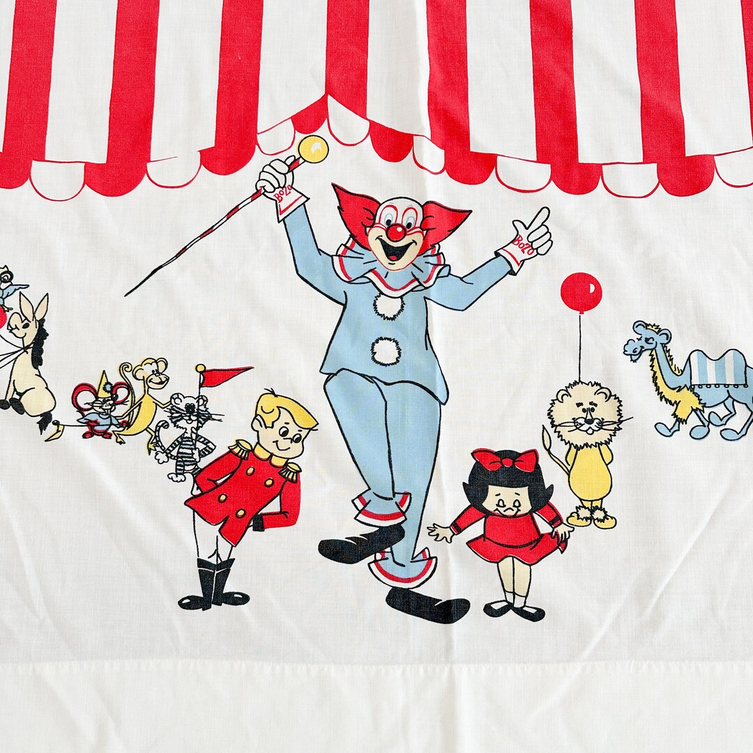 Vintage 80s Bozo the Clown Flat Sheet, Twin Size, Circus Theme Big Top ...