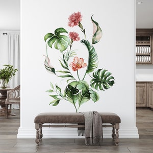 Tropical Wall Decal, Green Leaves Wall Stickers, Peel and Stick ...