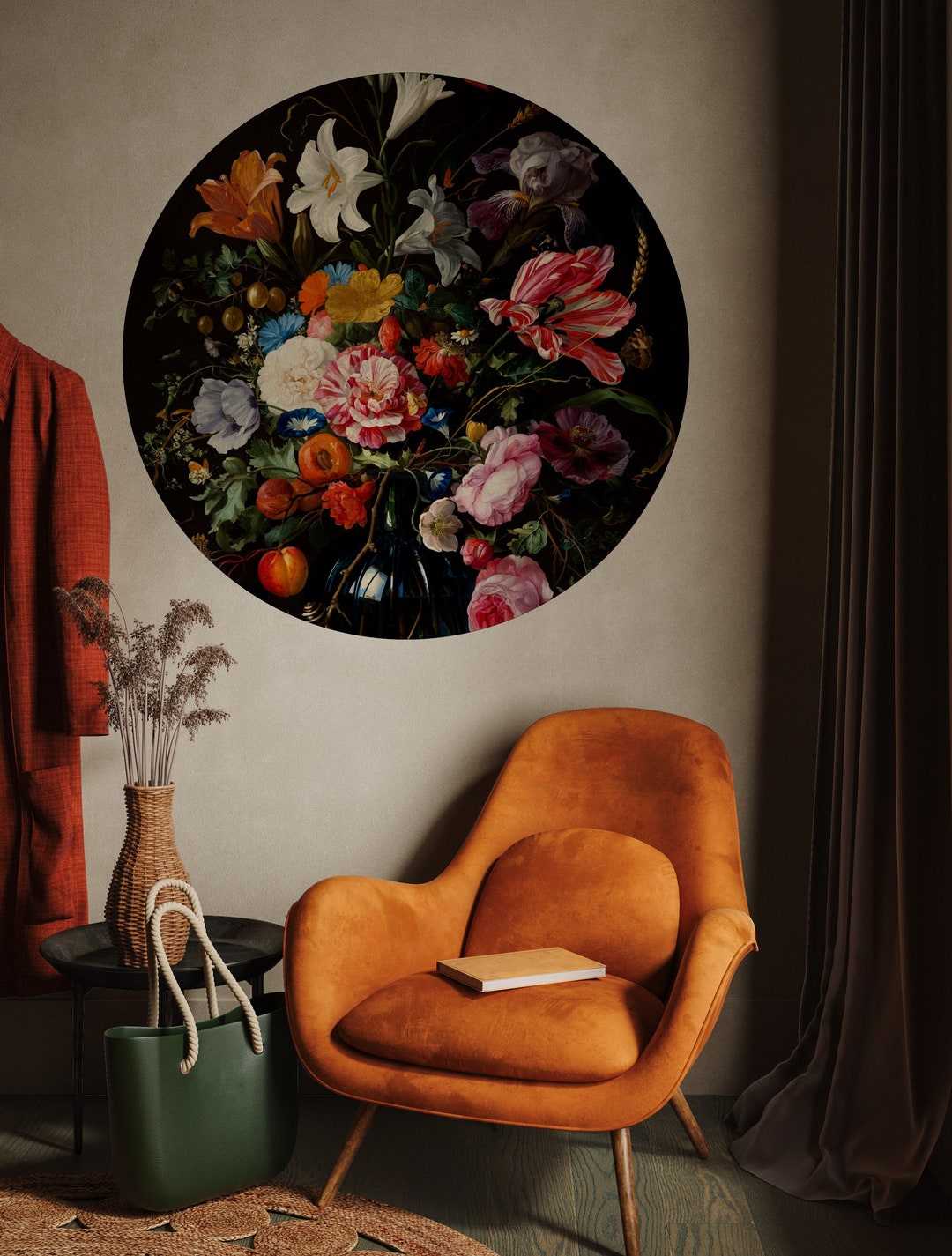 Circle Wall Decal, Floral Circle Wall Stickers, Self Adhesive, Floral ...