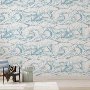 Blue Ocean Waves Wallpaper: Peel and Stick Wall Mural - Etsy